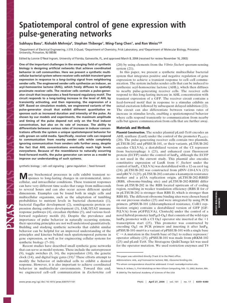 Spatiotemporal Control of Gene Expression With Pulse Generating ...