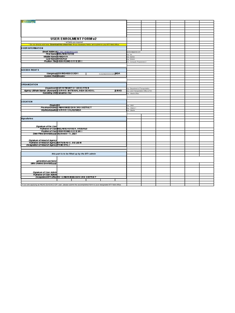 User Enrolment Form V2 | PDF | Government | Computing
