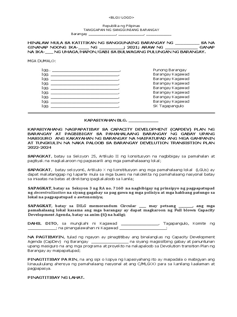 Cap Dev - TAGALOG SB RESOLUTION APPROVING | PDF