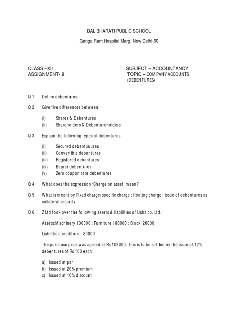 CBSE Class 12 Accountancy Company Accounts Worksheet Set C | PDF ...