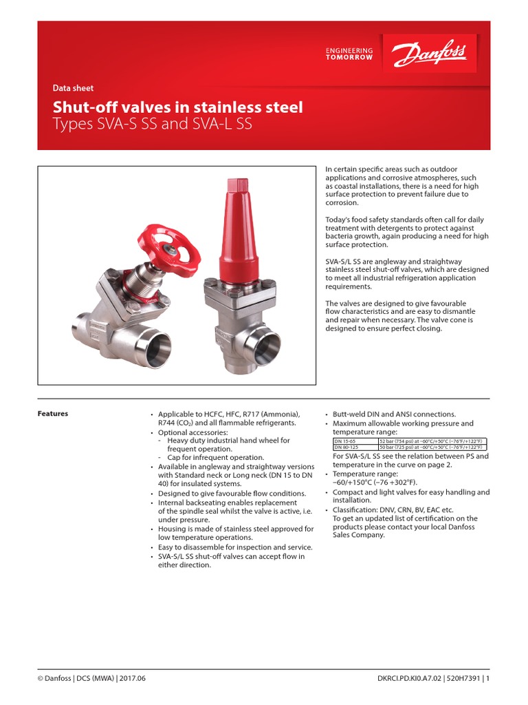 Shut-Off Valves in Stainless Steel: Types SVA-S SS and SVA-L SS | PDF ...
