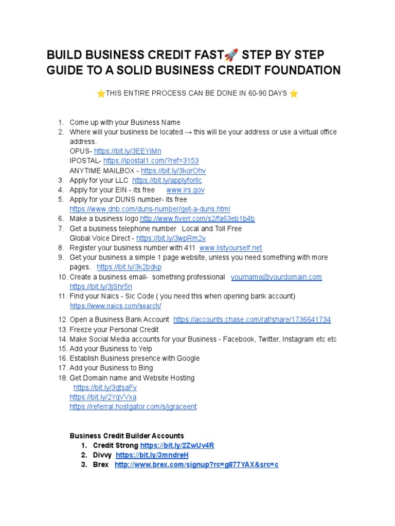 Build Business Credit Fast Guide To A Solid Business Credit Foundation ...