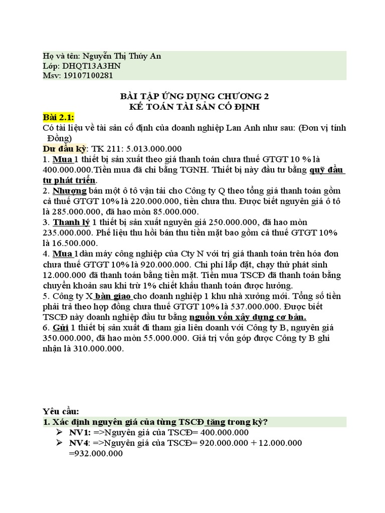 BÀI TẬP KTTC 2 | PDF