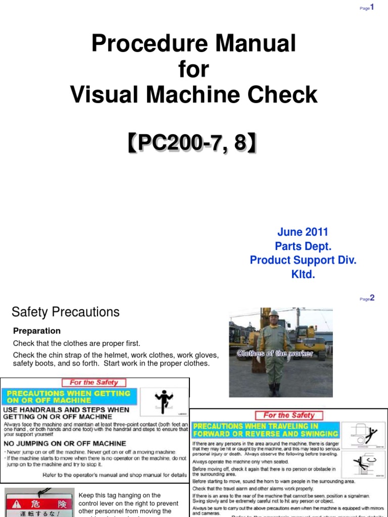 Procedure Manual For Visual Machine Check (PC200-7, 8) | PDF ...