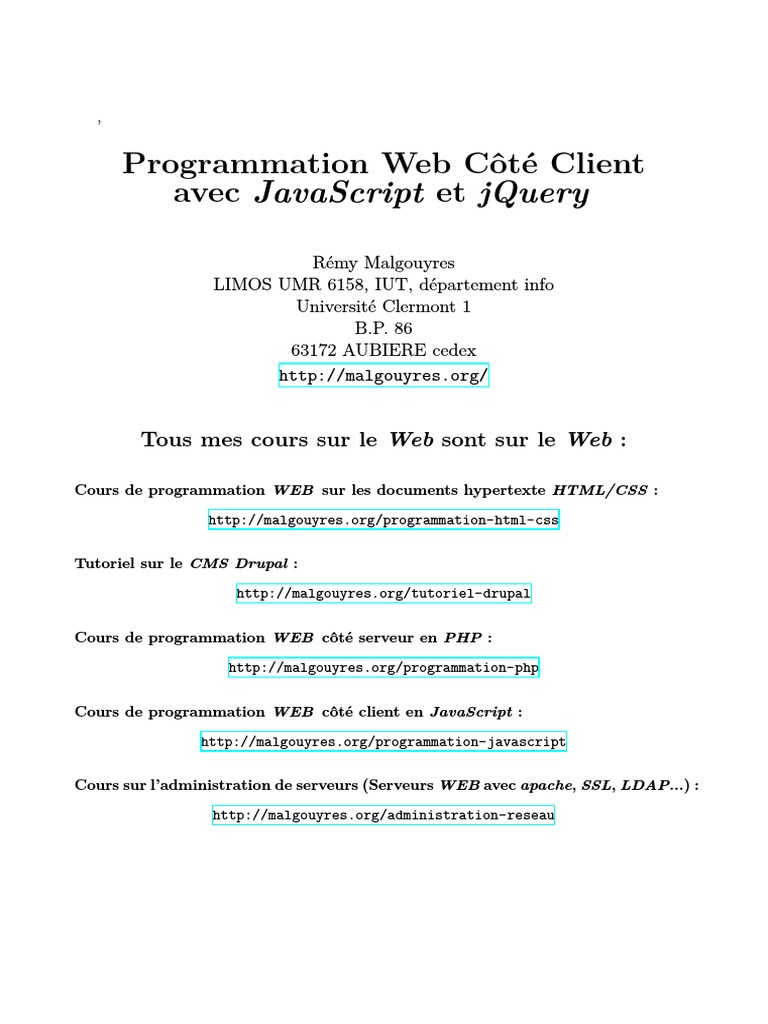 0592 Web Cote Client Avec Javascript Et Jquery | PDF | JavaScript | Variable (informatique)