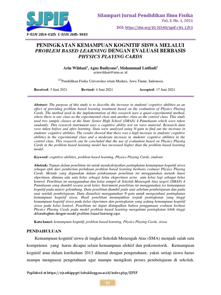Peningkatan Kemampuan Kognitif Siswa Melalui: Problem Based Learning ...