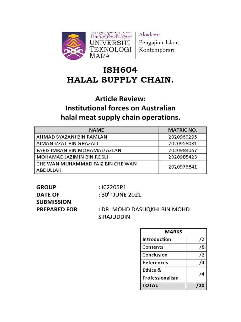 Institutional Forces On Australian Halal Meat Supply Chain Operations ...