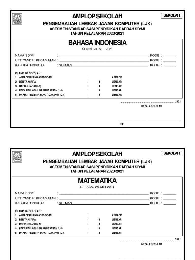 Pengembalian LJK ASPD SD/MI 2021 | PDF | Bisnis