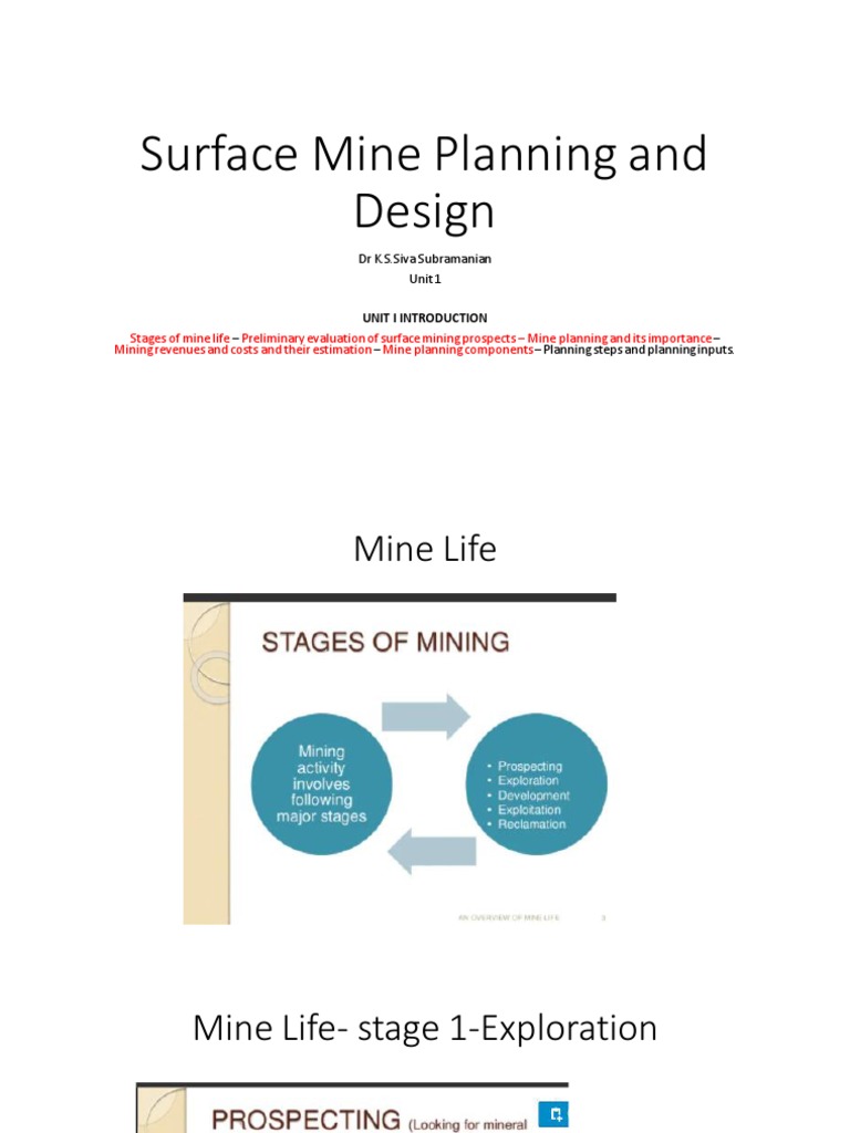 Surface Mine Planning and Design Unit 1 (Autosaved) | PDF | Mining ...
