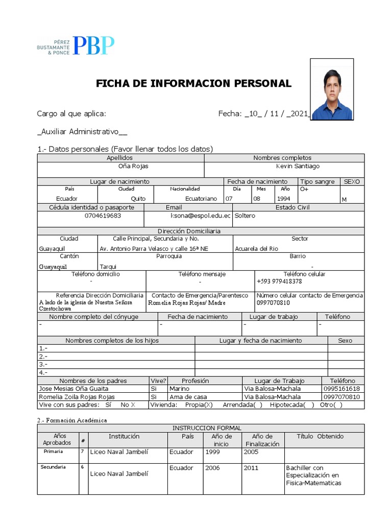 Ficha Información Personal | PDF