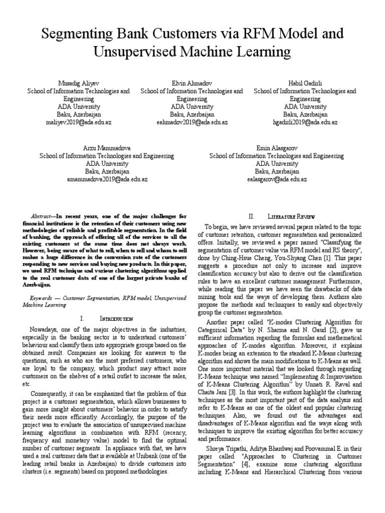 Segmenting Bank Customers Via RFM Model and Unsupervised Machine ...
