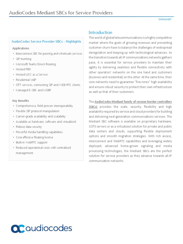 Audiocodes Brochure | PDF | Session Initiation Protocol | Computer Network