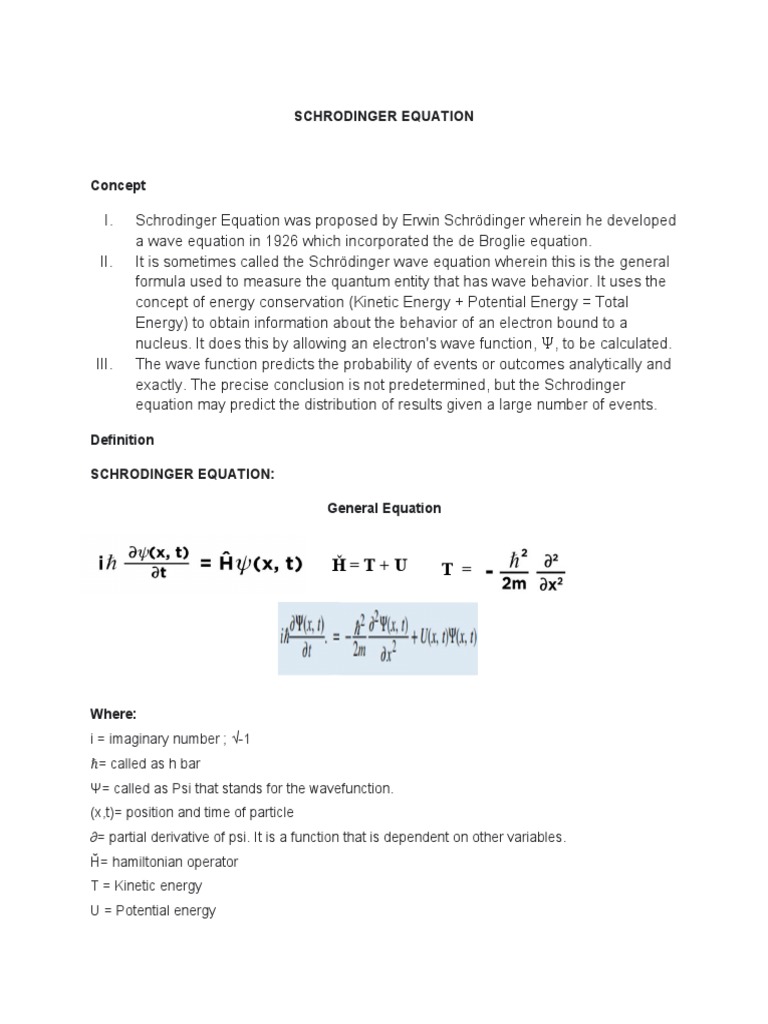 Lecture Notes in Schrodinger's Equation | PDF | Schrödinger Equation ...