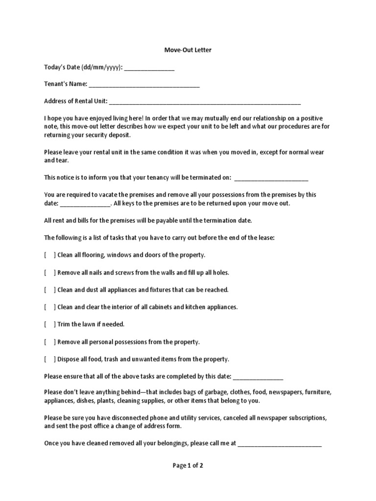 Move Out Letter | PDF | Leasehold Estate | Real Property Law