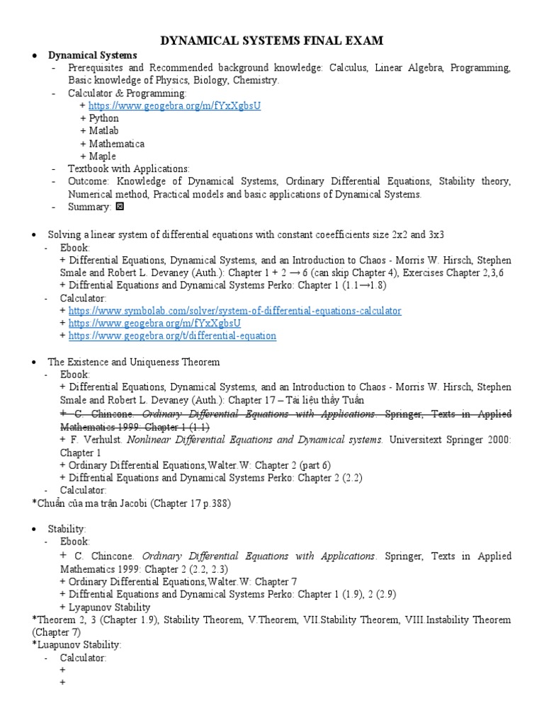 Dynamical Systems Final Exam: - + Python + Matlab + Mathematica + Maple | PDF | Differential ...