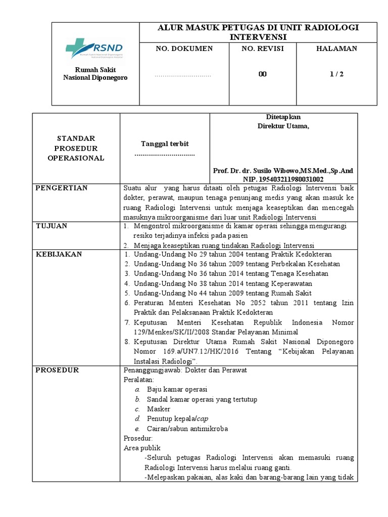 Prosedur Masuk Petugas Radiologi Intervensi | PDF