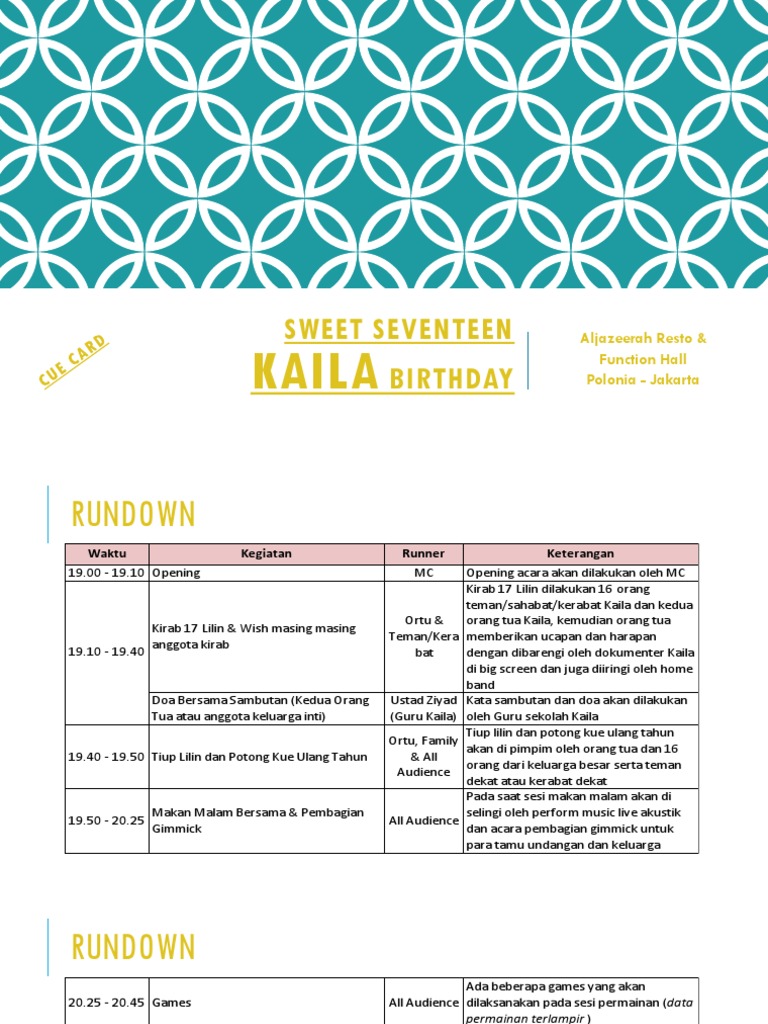 Cue Card Sweet 17 Birthday Kaila | PDF