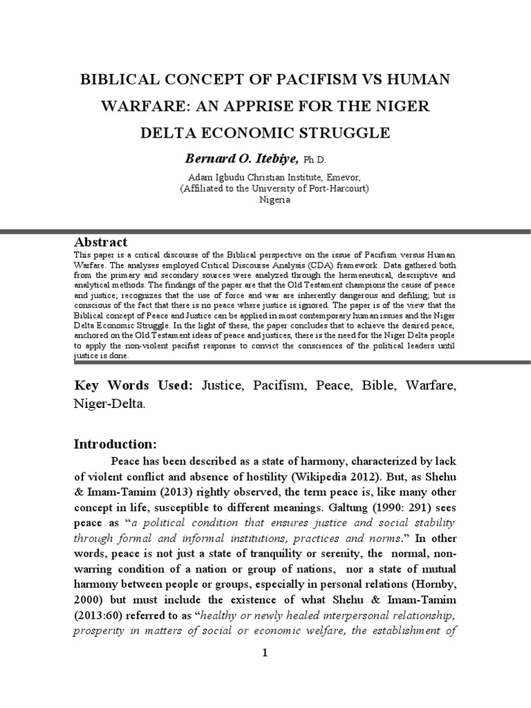 Biblical Concept of Pacifism Vs Human Warfare. An Apprise For The Niger ...