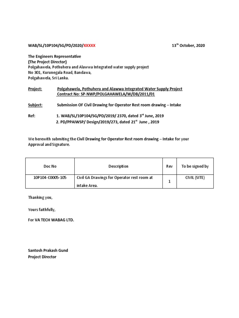 Submission OF Civil Drawing For Opertor Rest Room - Intake | PDF