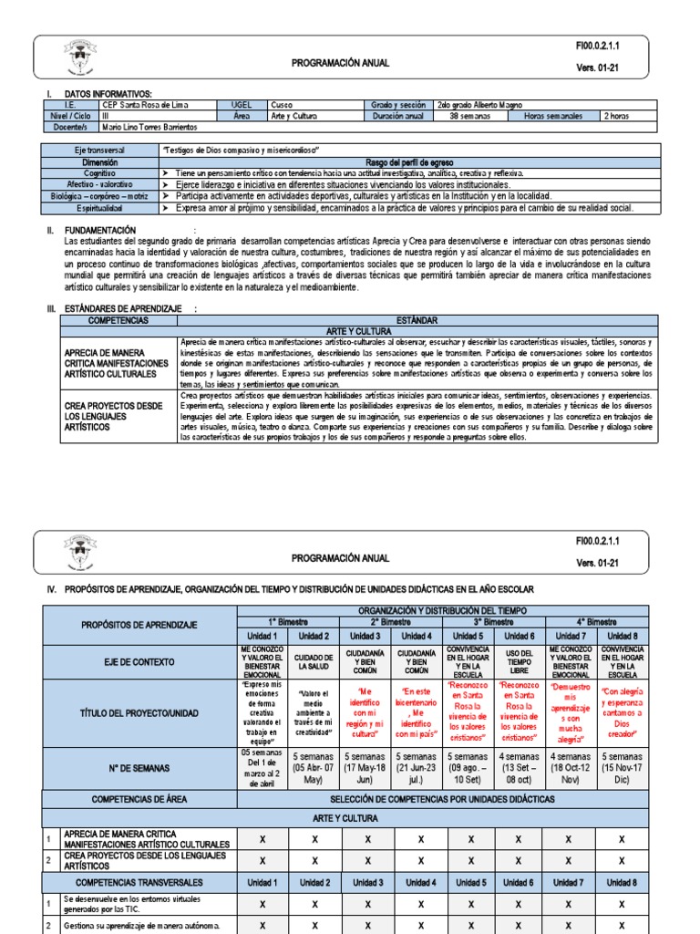 Programación Anual-2do Grado | PDF | Evaluación | Aprendizaje