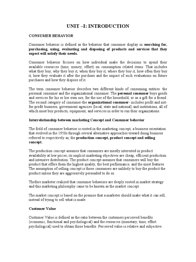 Unit - I: Introduction: Consumer Behavior | PDF | Consumer Behaviour | Marketing