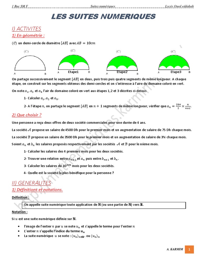 Suites Numériques : Concepts et Exercices | PDF | Séquence | Fonction ...