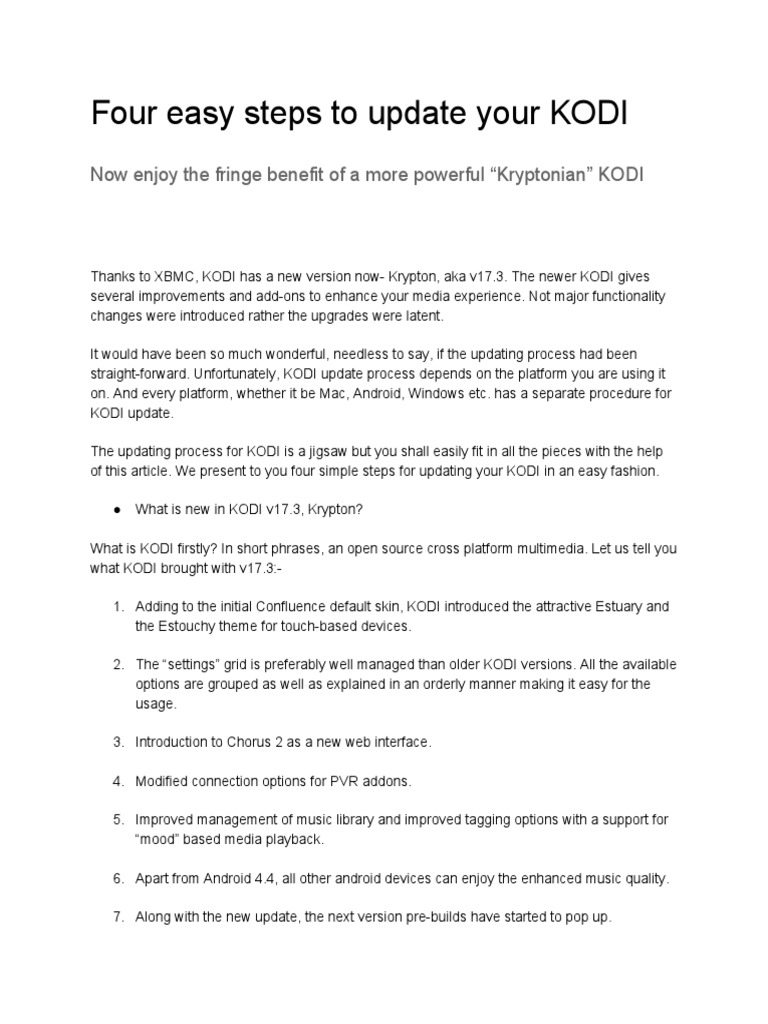 Four Easy Steps To Update Your KODI | PDF | Computer File | Software