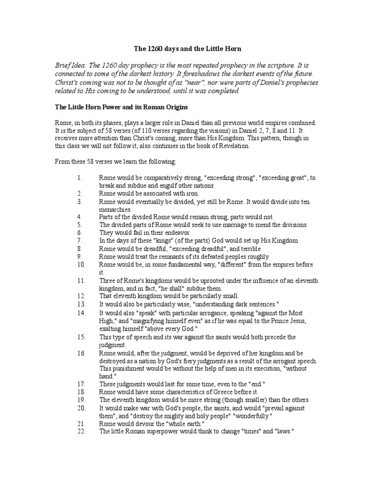 Dan 7 - The 1260 Days and The Little Horn | PDF | Pope | The Beast ...