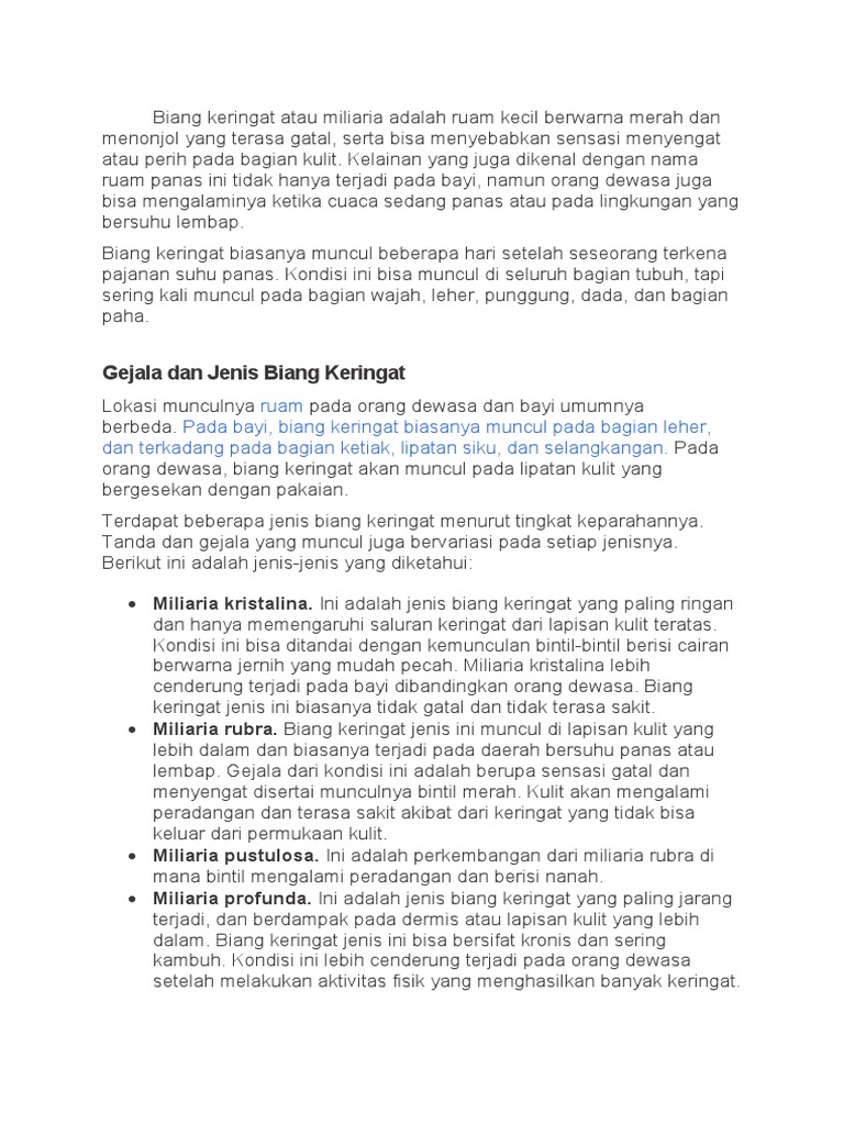 Biang Keringat Atau Miliaria Adalah Ruam Kecil Berwarna Merah Dan ...