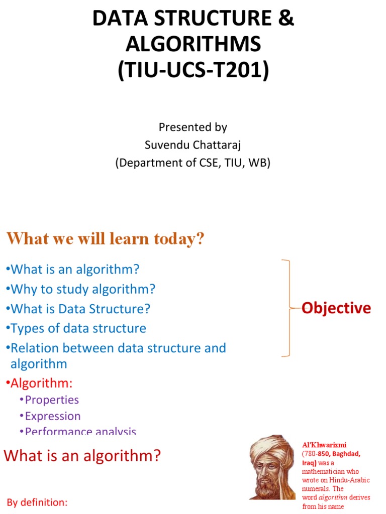 Data Structure & Algorithms (TIU-UCS-T201) : Presented by Suvendu ...