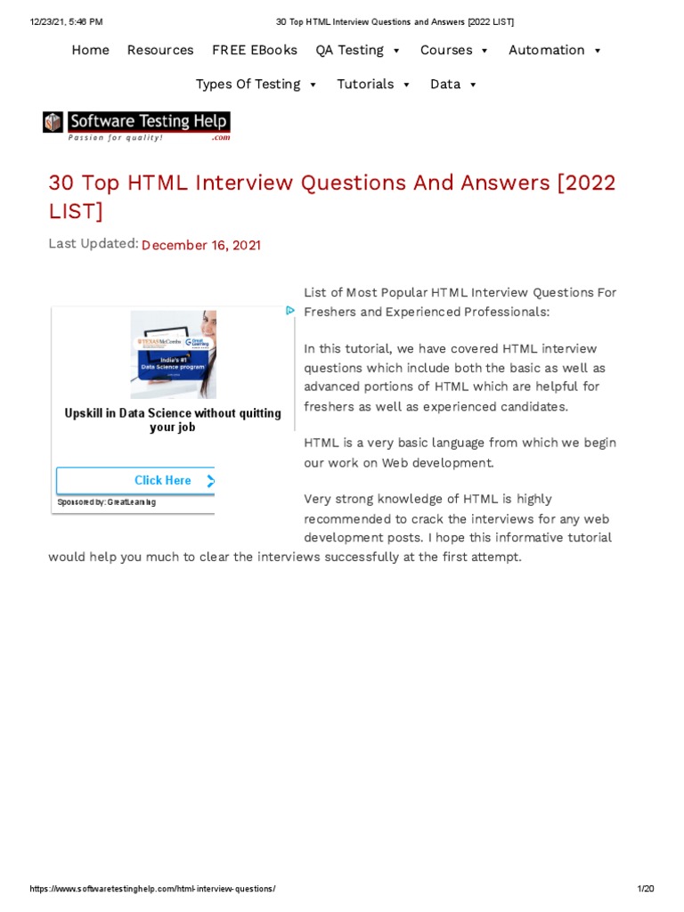 30 Top HTML Interview Questions and Answers (2022 LIST) | Download Free ...