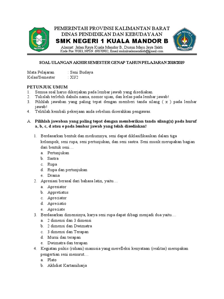 Soal Uas Seni Budaya Kelas Xi | PDF | Seni