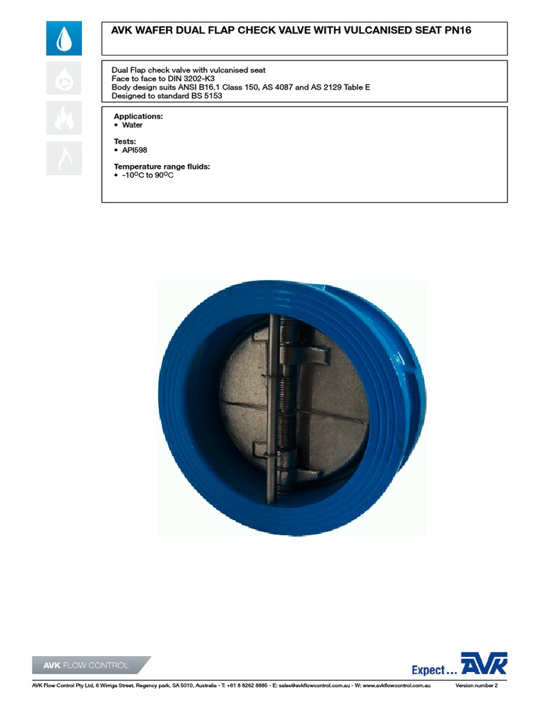 Avk Wafer Dual Flap Check Valve With Vulcanised Seat Pn16 | PDF | Valve ...