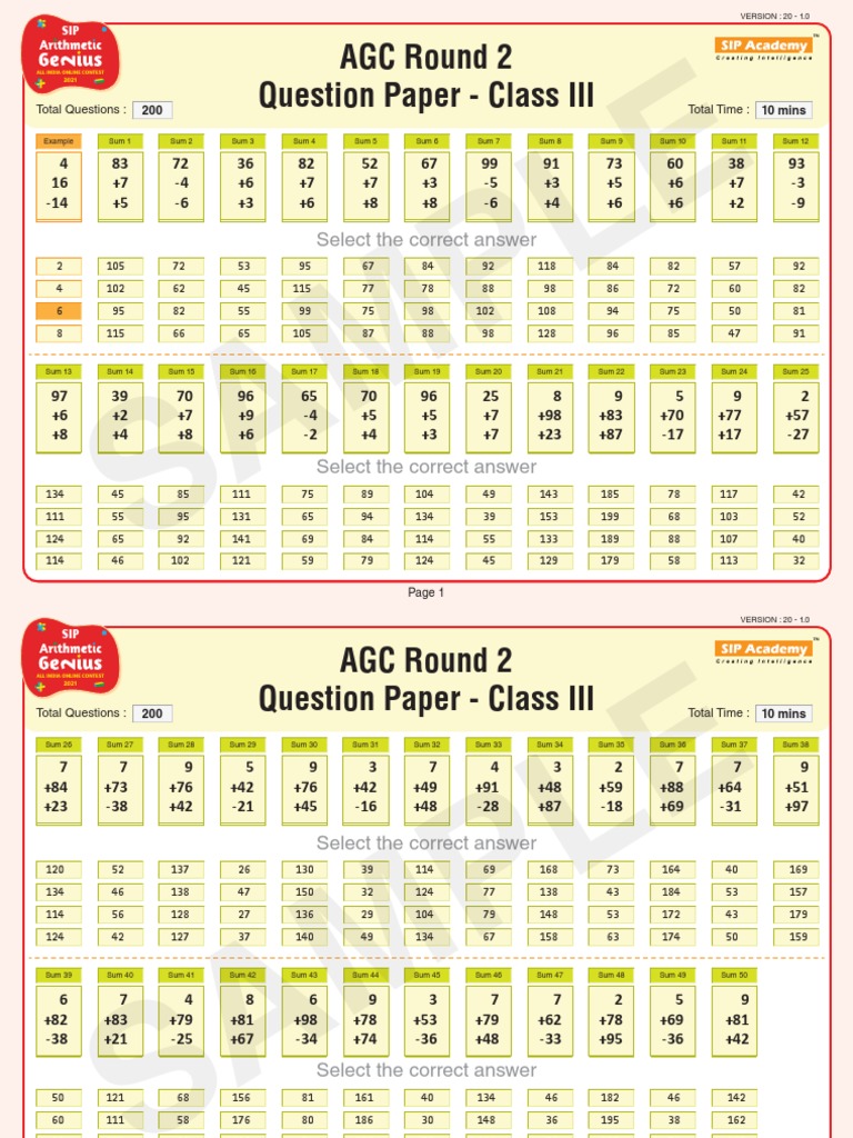 AGC Round 2 Question Paper - Class 3 - Set A Online | PDF
