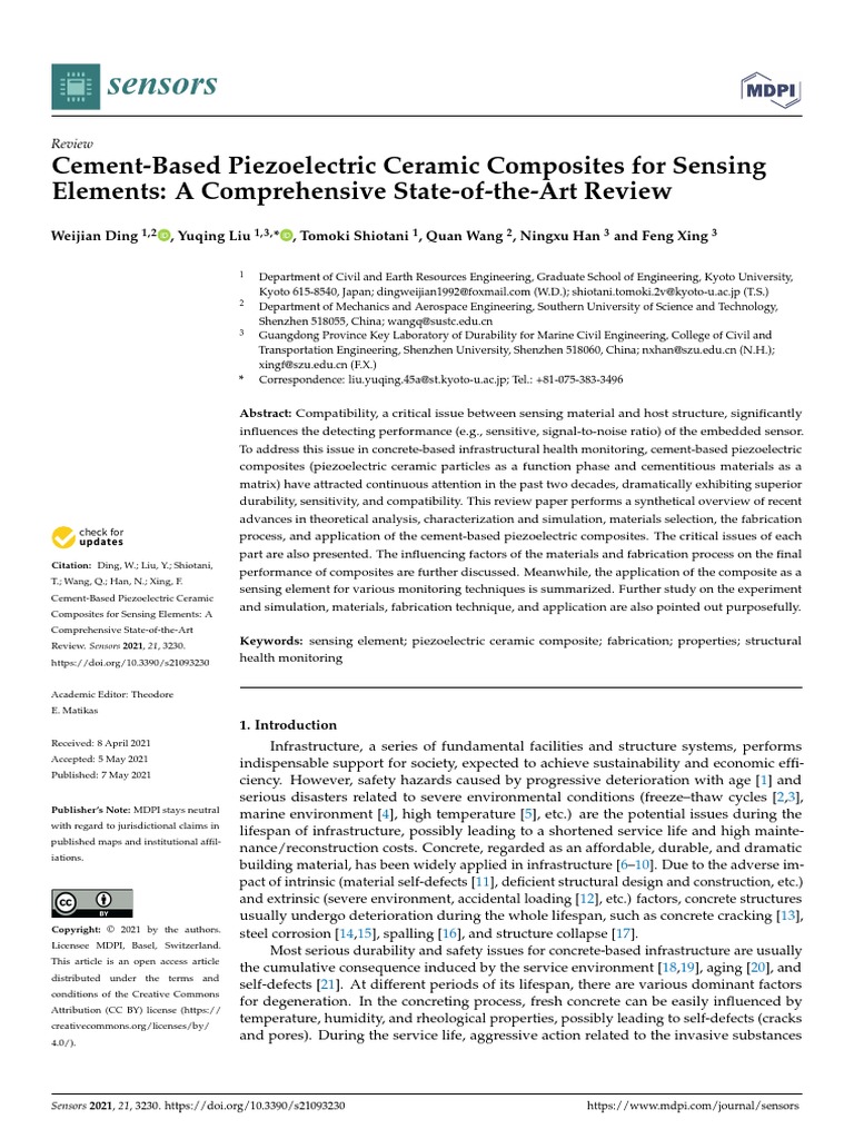 Sensors: Cement-Based Piezoelectric Ceramic Composites For Sensing ...