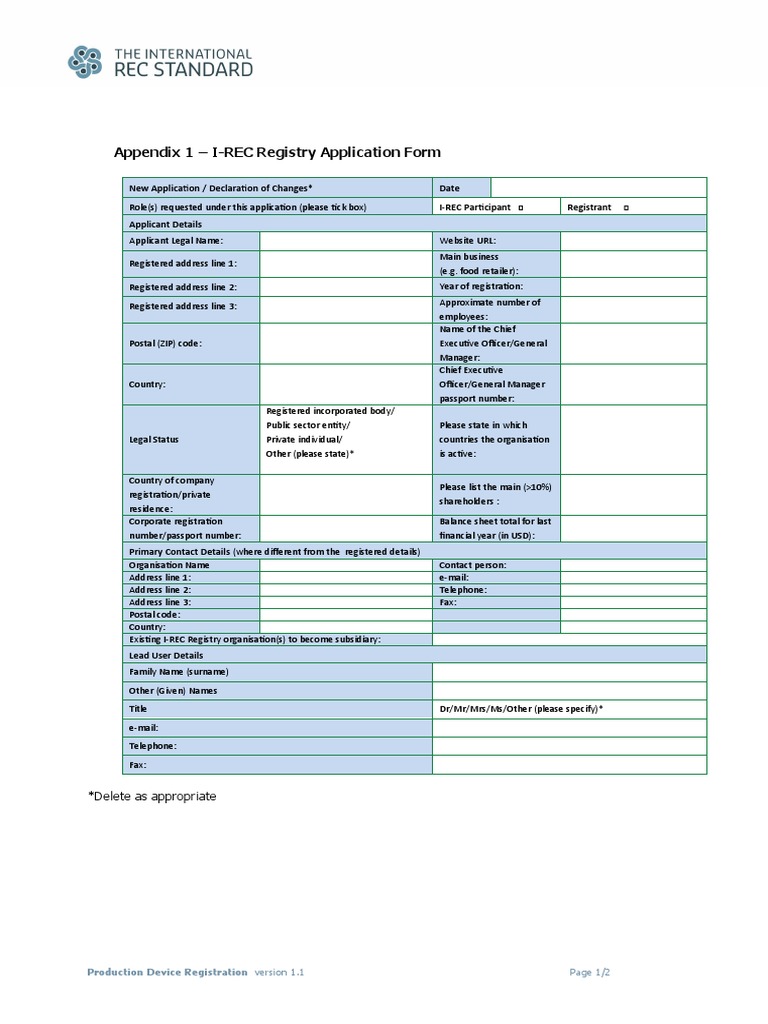 I-REC Registry Application Form | PDF