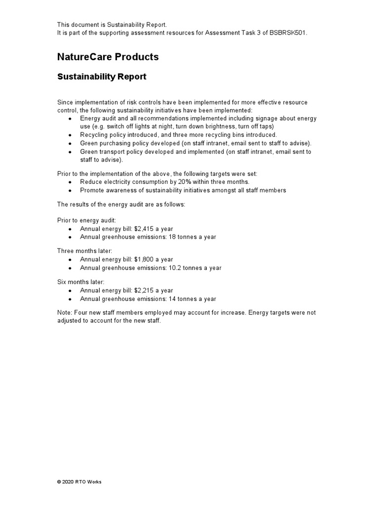 Naturecare Products: Sustainability Report | PDF