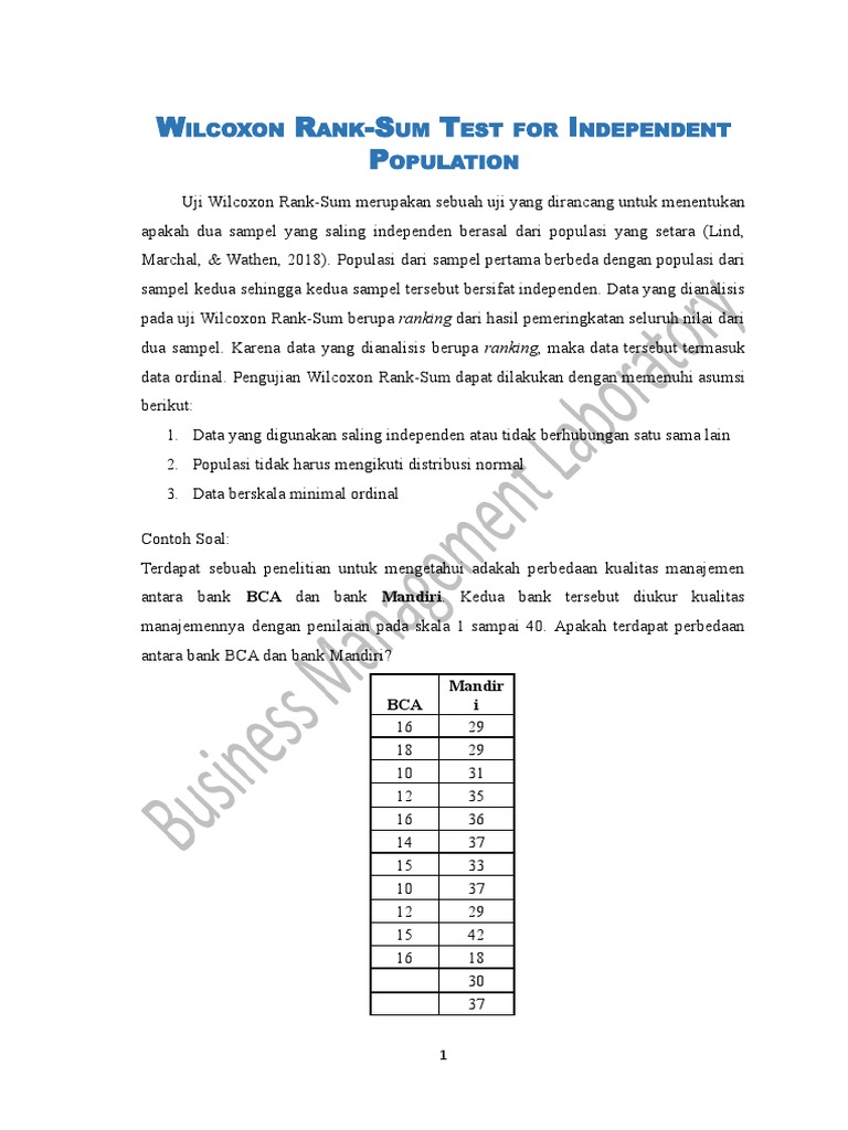 Wilcoxon Rank-Sum Test for Comparing Quality Between Two Product Lines ...