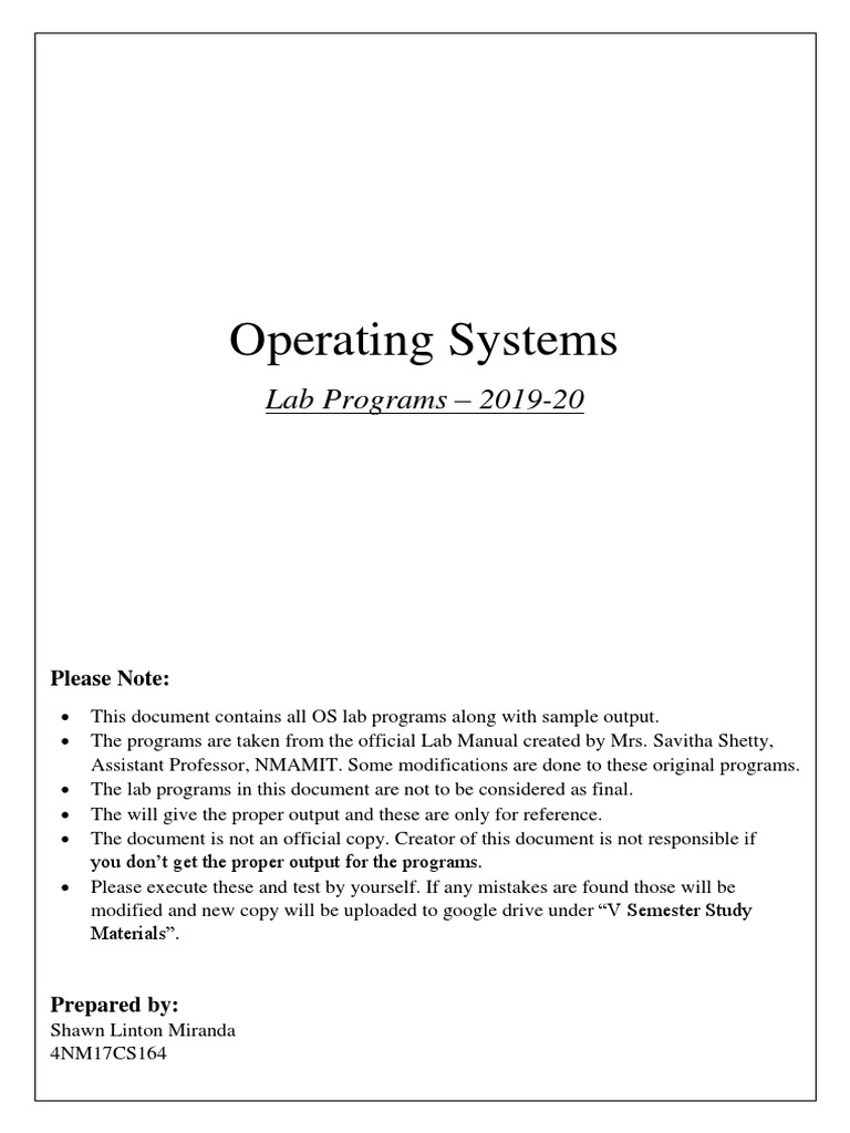 OS Lab Programs 2019 | PDF | String (Computer Science) | Software ...