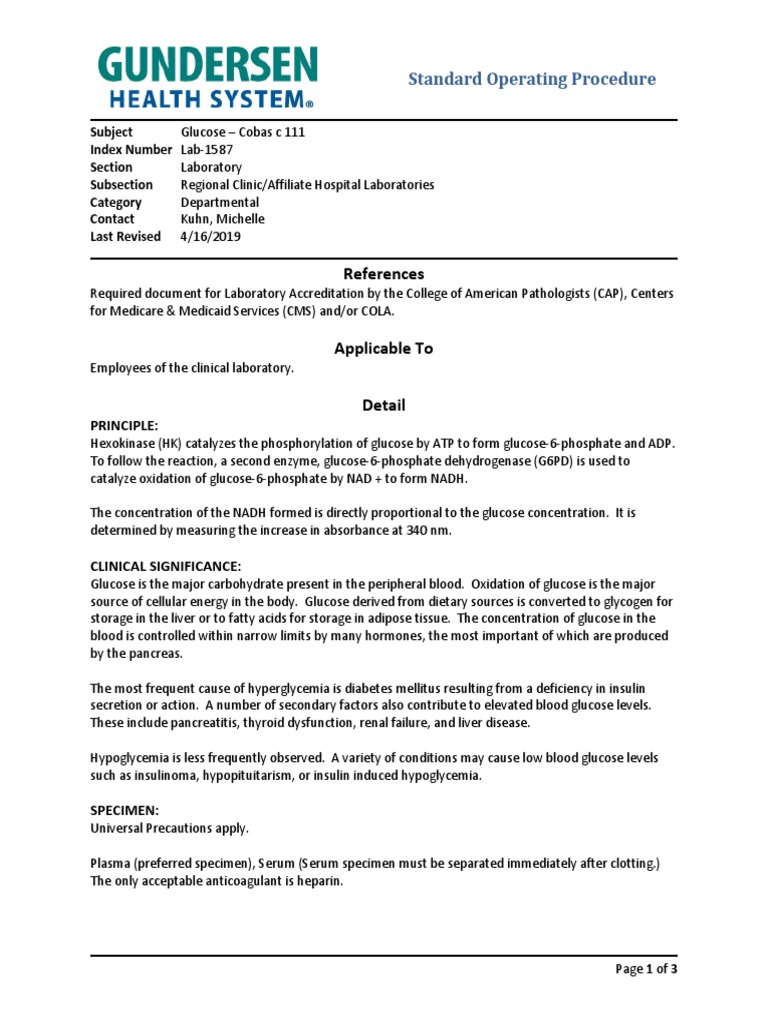 Glucose c111 Roche | PDF | Glucose | Hypoglycemia