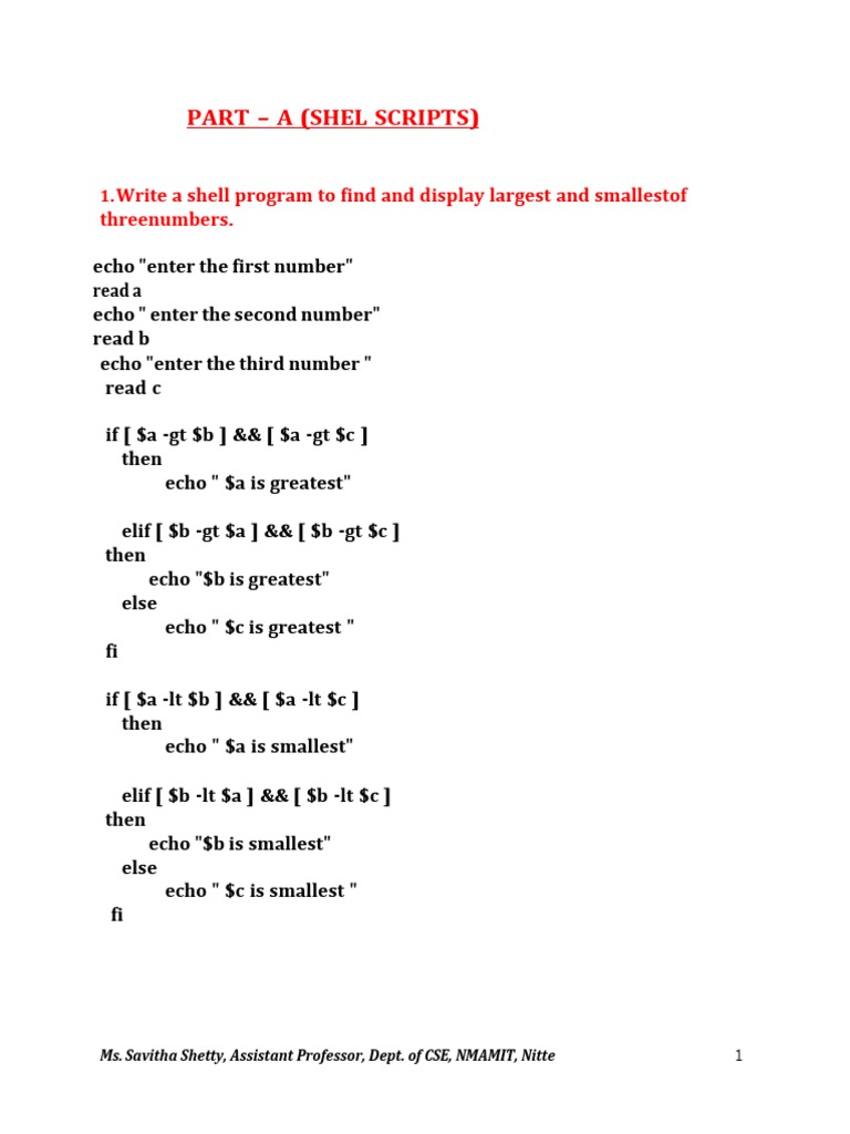 Part A Shel Scripts Write A Shell Program To Find And Display