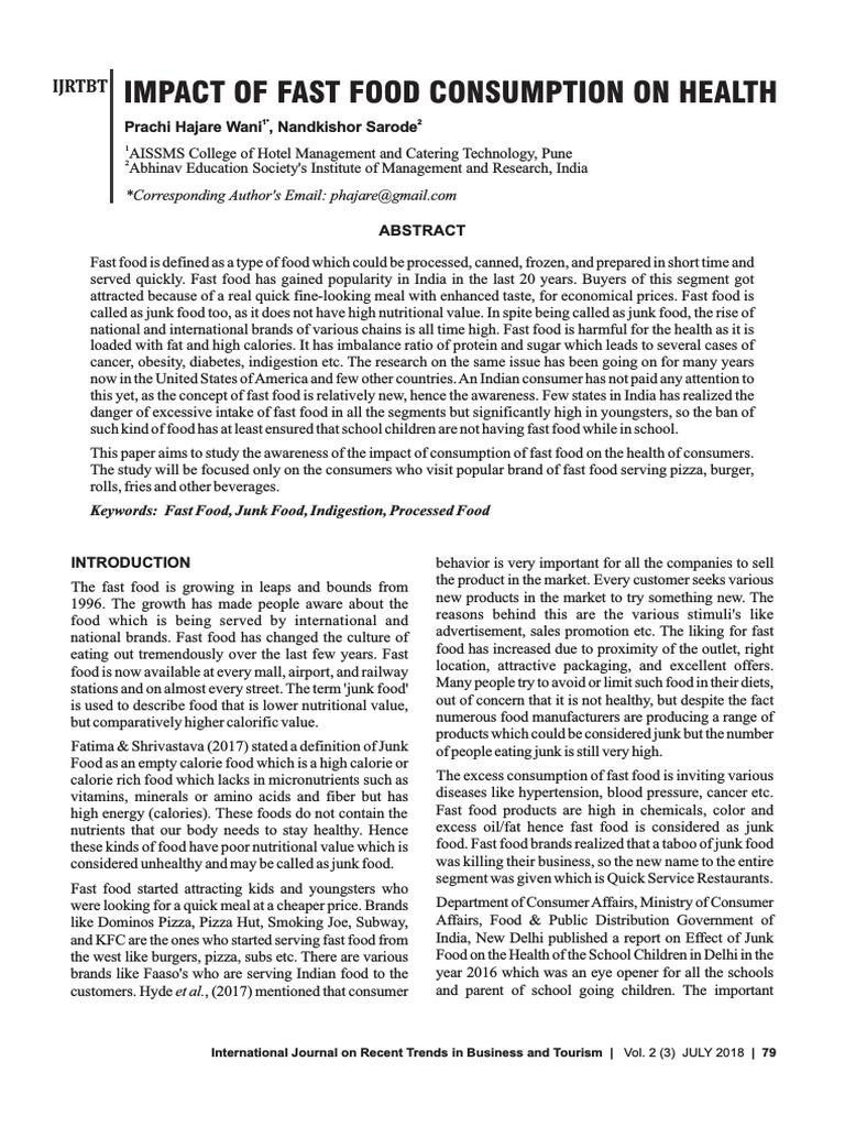 Impact of Fast Food Consumption On Health: Ijrtbt | PDF | Foods | Fast ...