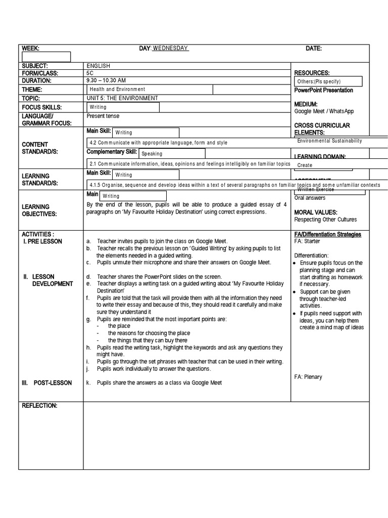 Lesson Plan Guided Writing | PDF | Teachers | Lesson Plan