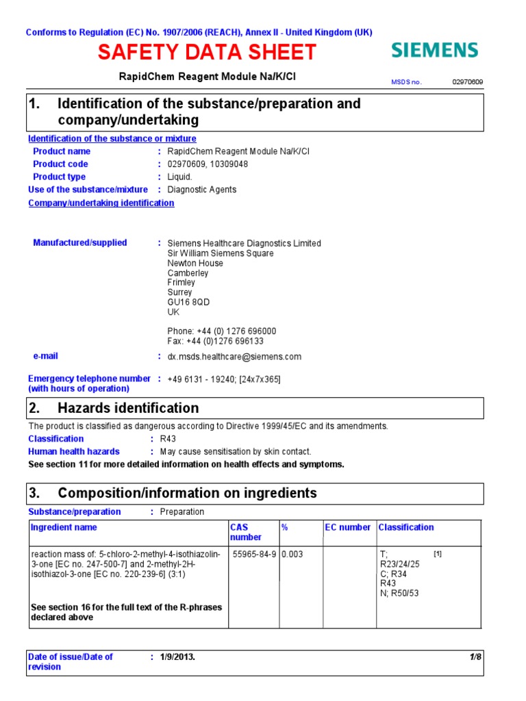MSDS - Reagent Module | PDF | Personal Protective Equipment | Toxicity