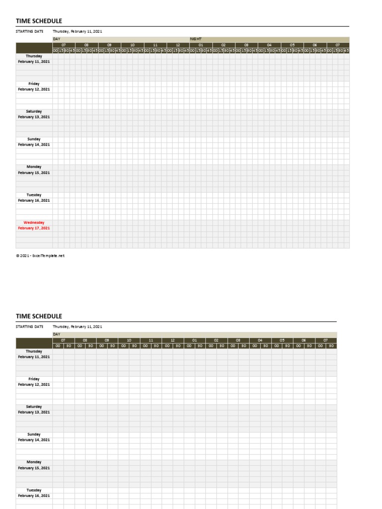 Weekly Time Schedule Template | PDF