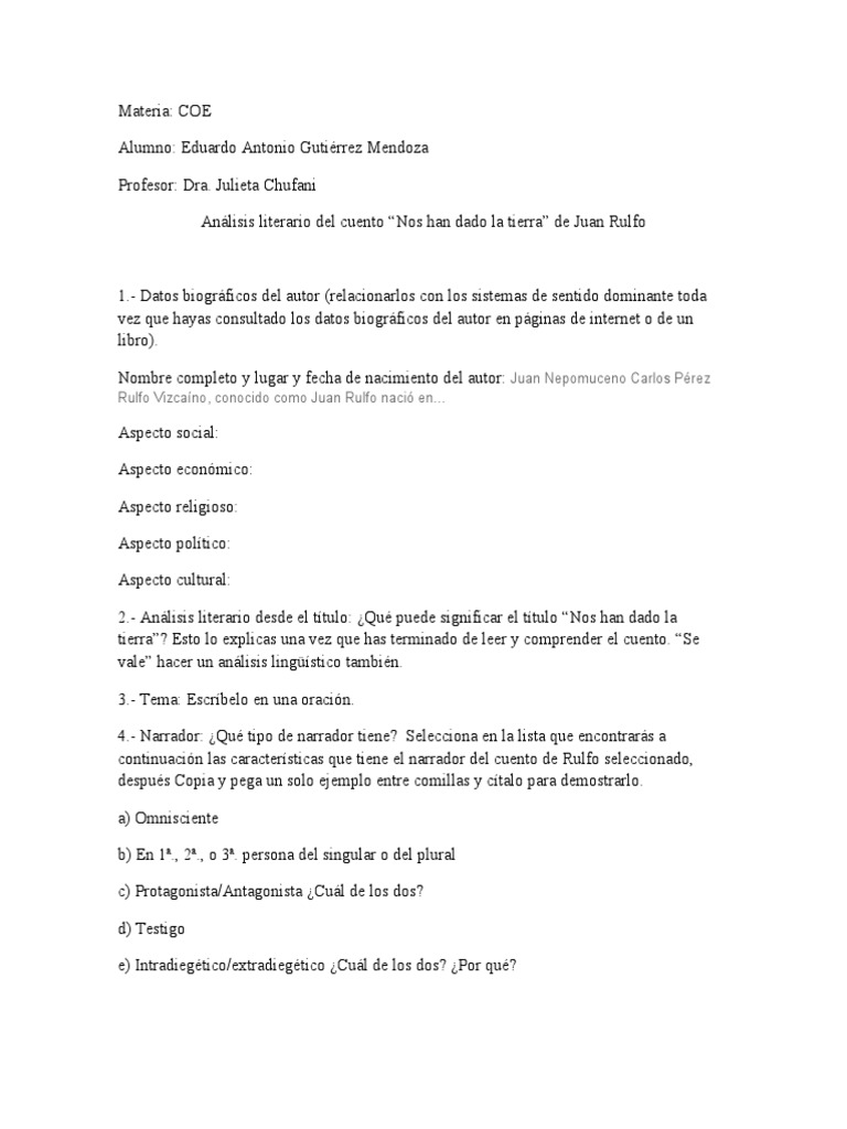 Análisis Literario Del Cuento | PDF | Cuentos