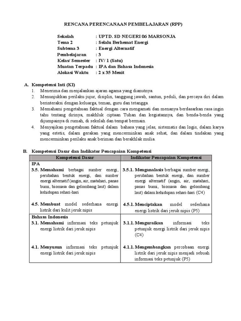 RPP Tema 2 Subtema 3 PB 3 Kelas Iv | PDF