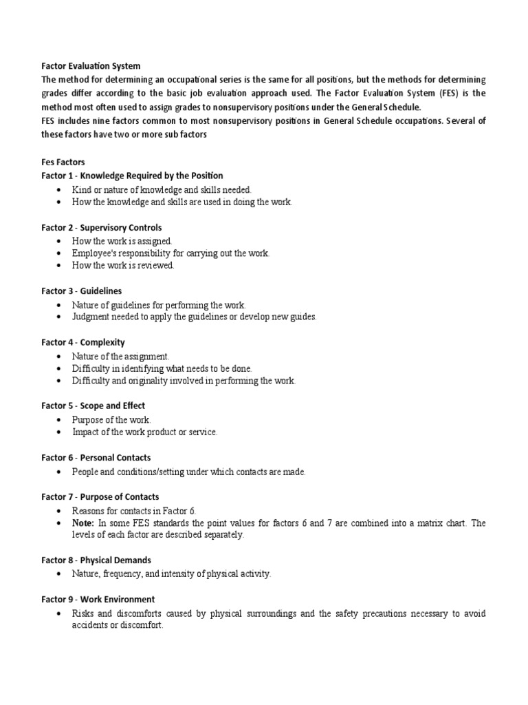 Factor Evaluation System | PDF | Evaluation | Employment