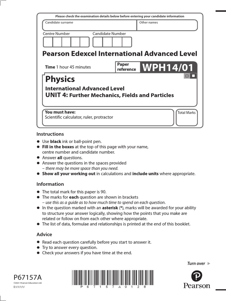 Edexcel IAL Physics Unit 4 October 2021 Question Paper | PDF | Electron | Momentum