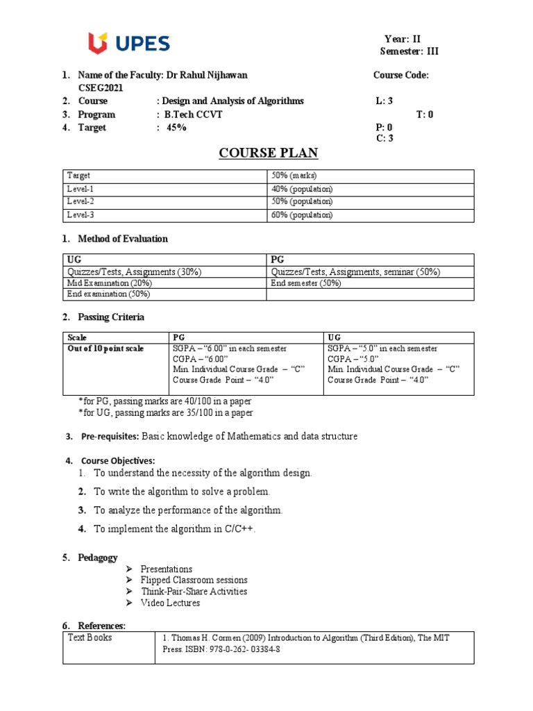 Course Plan Format | PDF | Engineering | Educational Technology